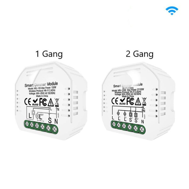 WiFi 2 Gang Dimmer Switch Module DIY Smart Light LED Dimmable ...